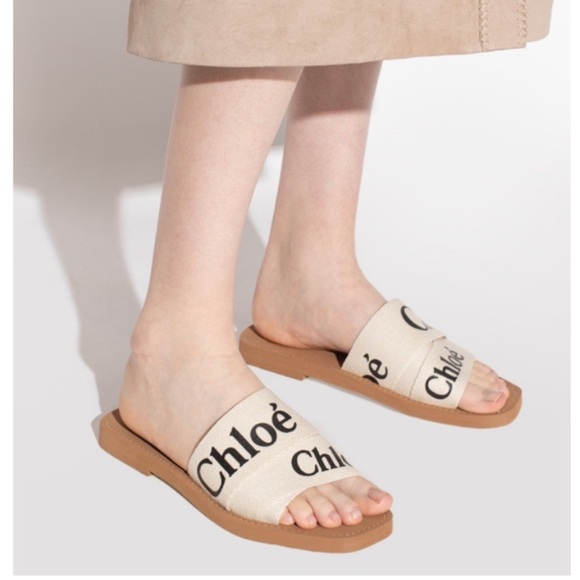 Chloe | Shoes | New Chlo Woody Logo Slide Sandals In White Size 37 Us 7 ...